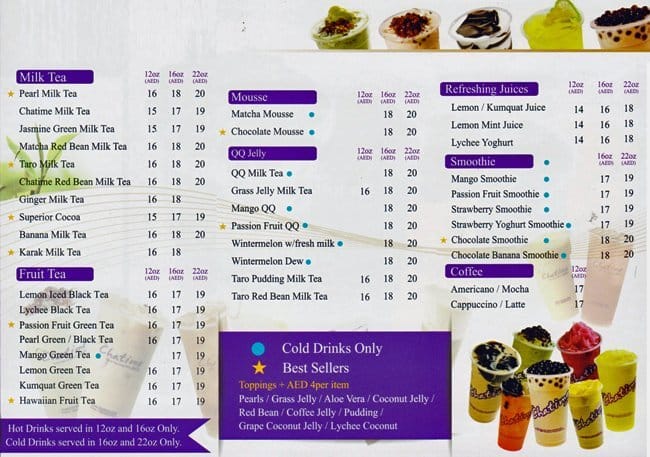 Chatime Menu, Menu for Chatime, Yas Island, Abu Dhabi - Zomato
