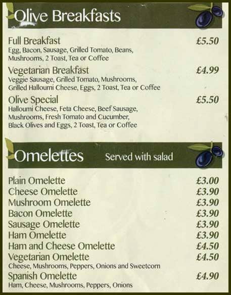 Menu at Cafe Olive, London, 42a Penton Street