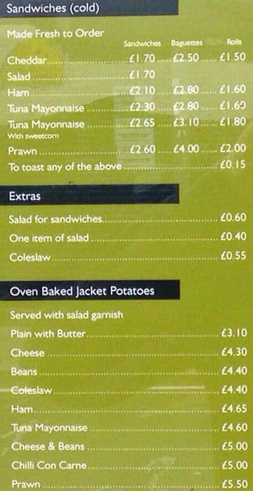 Menu at Kaz's Kitchen cafe, London, 12 Sidcup High Street