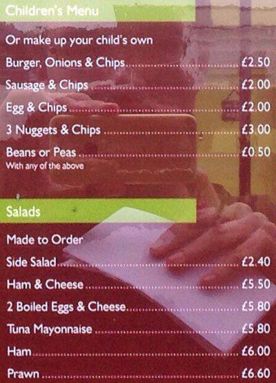 Menu at Kaz's Kitchen cafe, London, 12 Sidcup High Street
