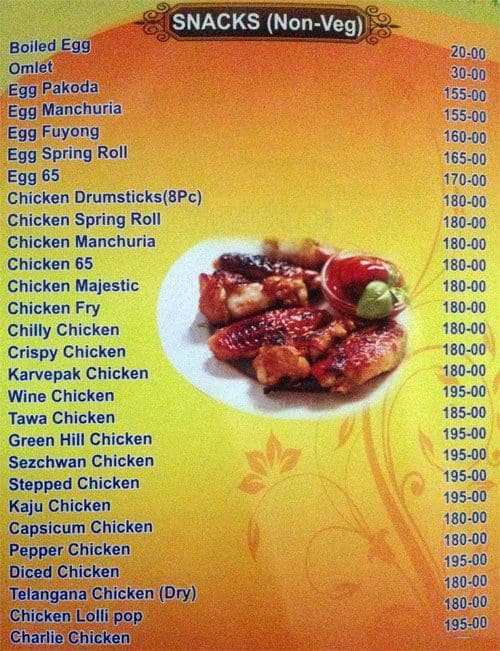Menu at Parivar Vilas, Hyderabad, 1st Floor
