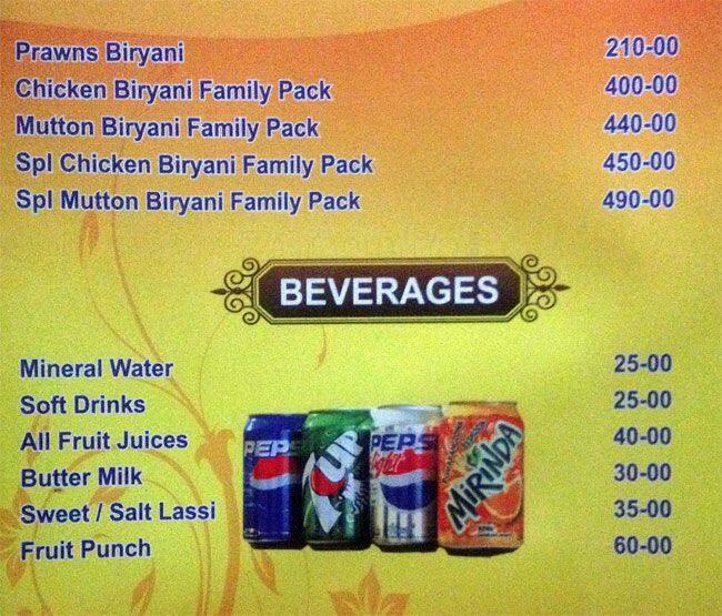 Menu at Parivar Vilas, Hyderabad, 1st Floor