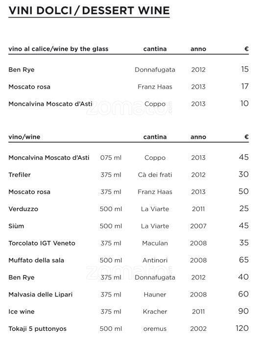 Menu at The Stage Dining restaurant, Milan