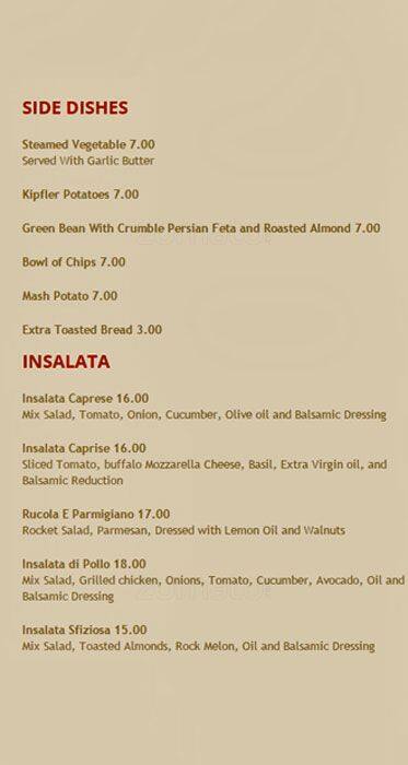 Carta de Monza Restaurant, Ascot