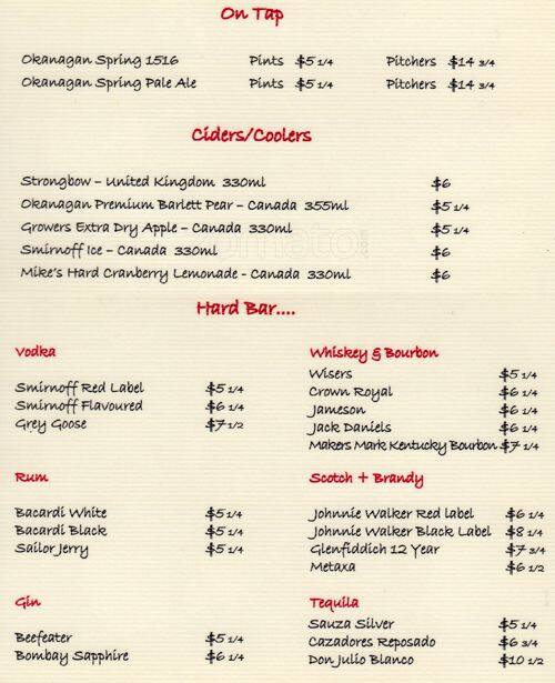 Menu au Best Neighbour's pizzeria, Vancouver