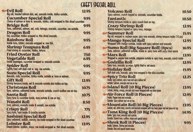 Menu at Suzu Susni Corp restaurant, New York City