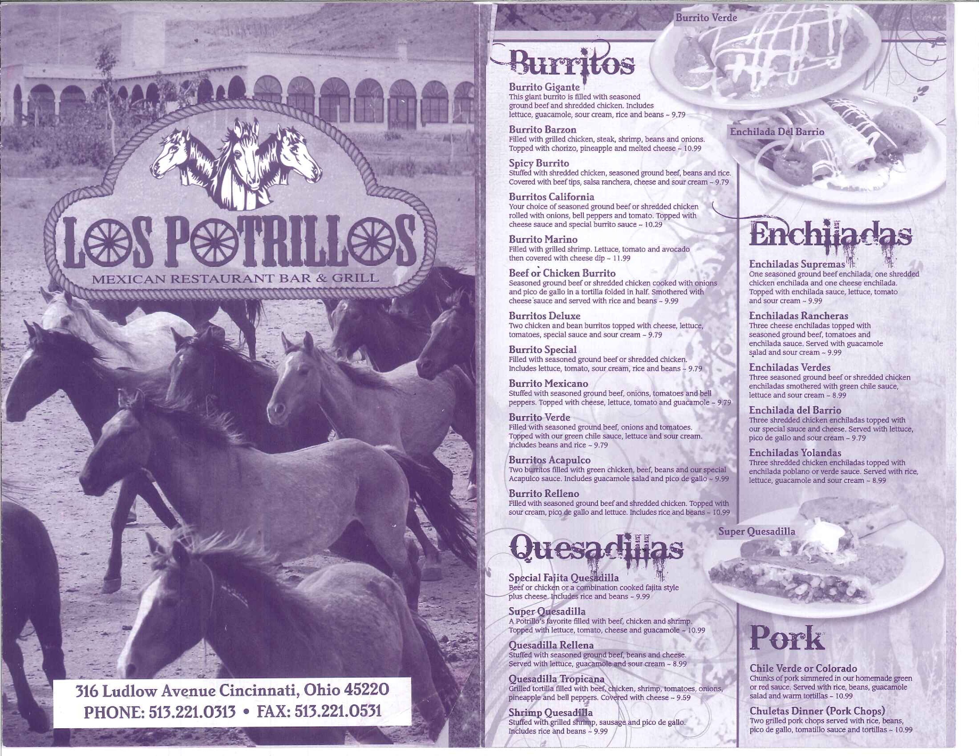 Menu at Los Potrillos Mexican Restaurant Bar & Grill, Cincinnati