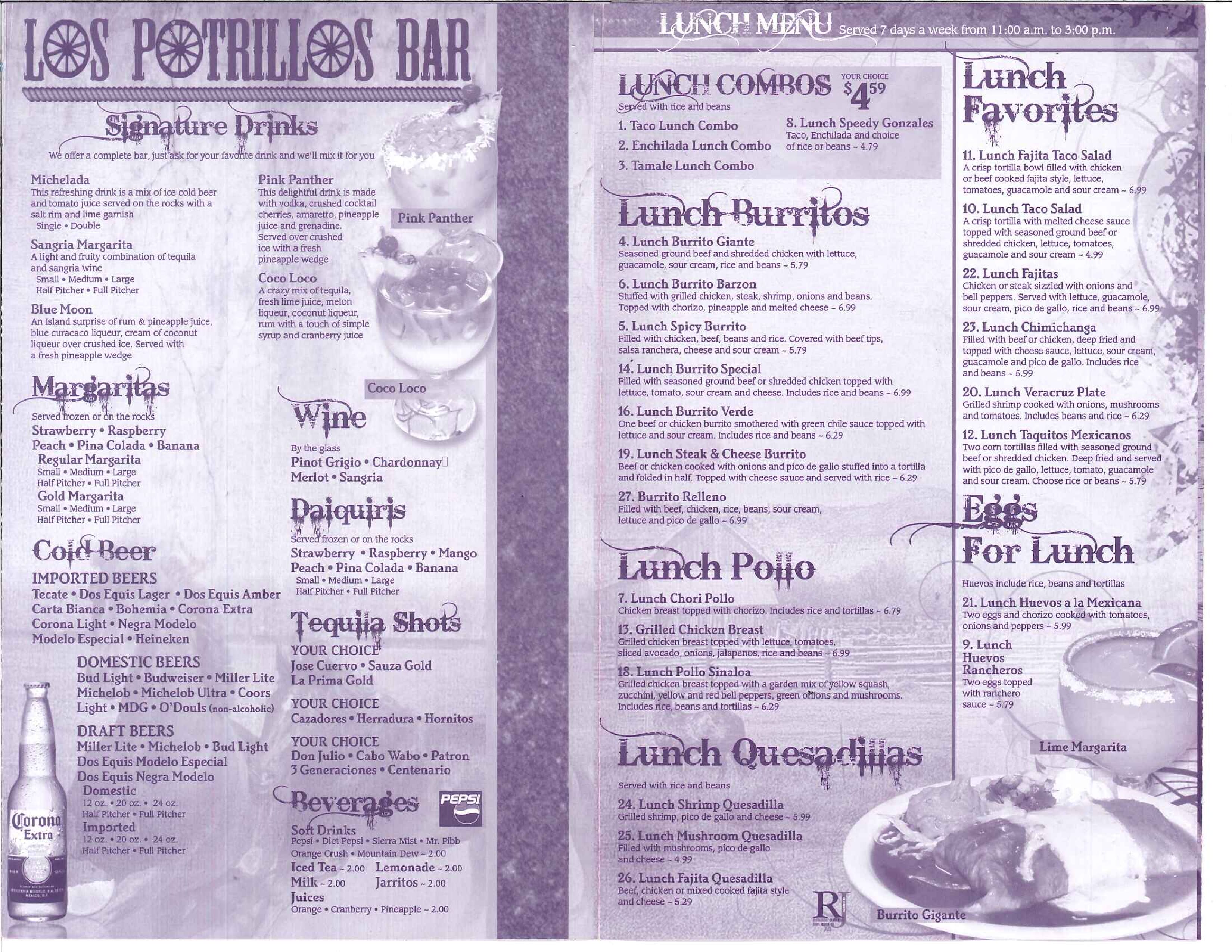 Menu at Los Potrillos Mexican Restaurant Bar & Grill, Cincinnati