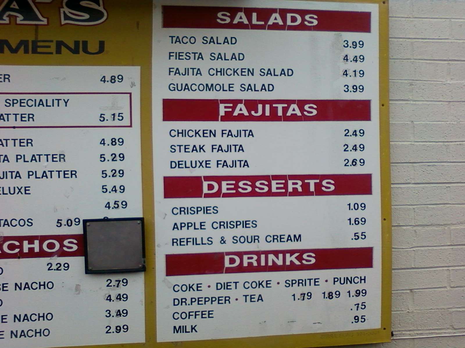 Menu at Chiquita's restaurant, Mena, 703 U. S. Hwy 71