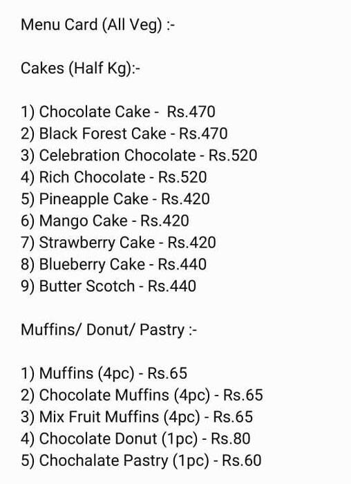 Menu at Oven Fresh, Palidevad, 15 Khanda Colony Road