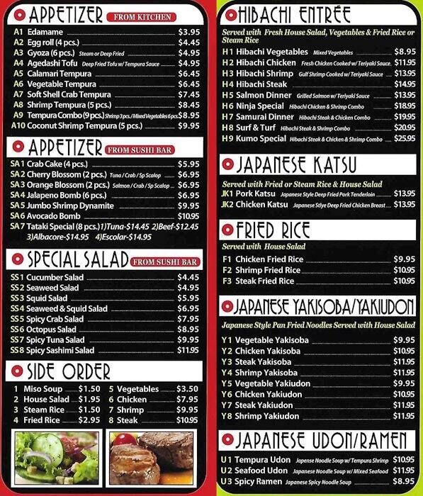 Menu At Kumo Sushi Restaurant Shreveport