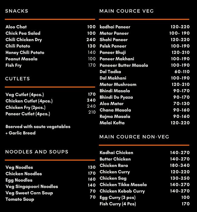 Menu of Mini Kitchen, DLF Phase 3, Gurgaon