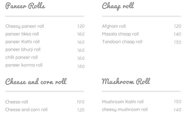 Menu of Roll king, Mansarovar, Jaipur