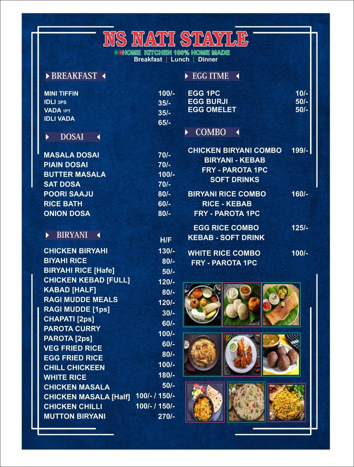 Menu of NS Nati Style, Hebbal, Bangalore