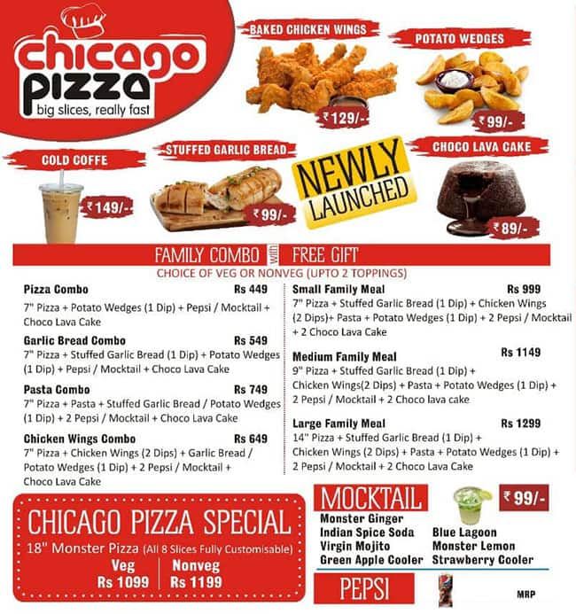 Menu of Chicago Pizza, Manesar, Gurgaon