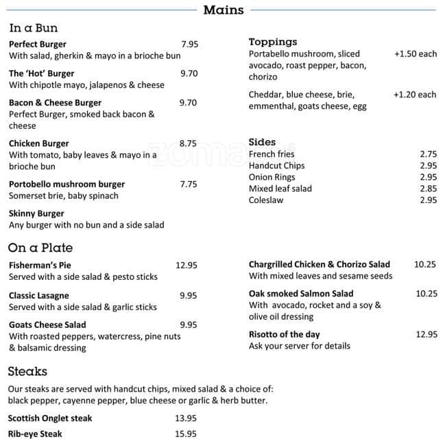 Menu at Perfect Blend restaurant, London, 8-9