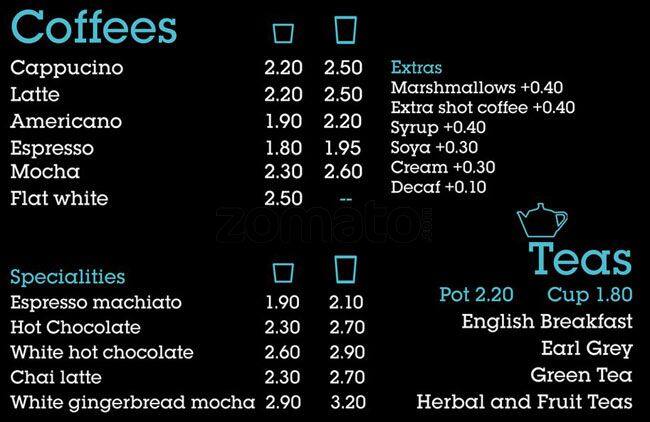 Menu at Perfect Blend restaurant, London, 8-9