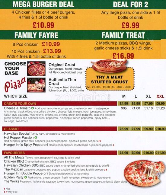 Menu at HUNGER INN restaurant, London, 103 Kenton Rd