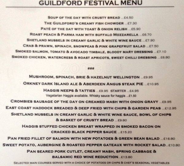 Menu at The Guildford Arms pub & bar, Edinburgh