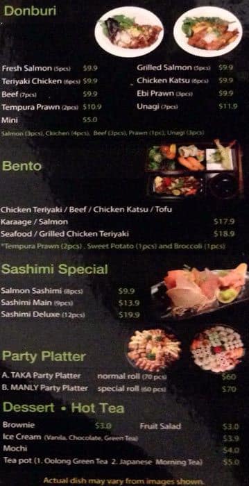 Menu at Sushi Bar Taka, Manly
