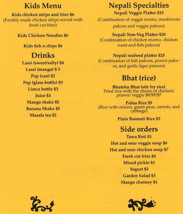 Menu at Spice Of Nepal restaurant, Surrey