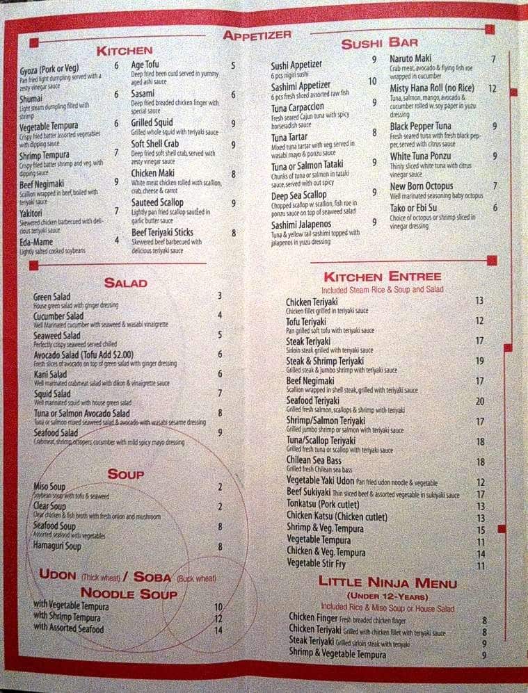 Menu at Ninja Japanese Seafood & Steakhouse, Virginia Beach, Princess ...