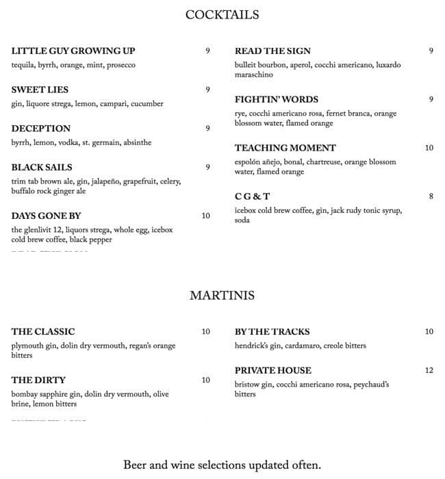 Menu at Carrigan's Public House, Birmingham