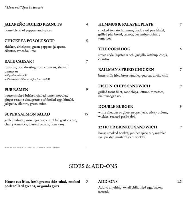 Menu at Carrigan's Public House, Birmingham