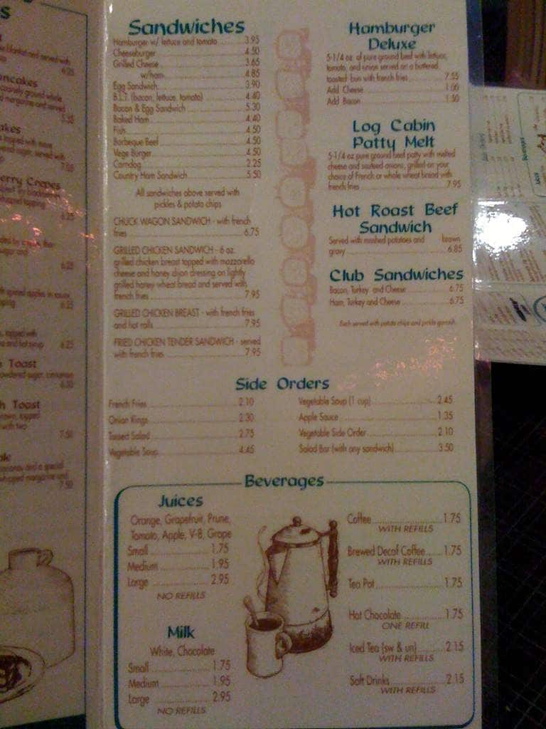 Menu at Log Cabin Pancake House restaurant, Gatlinburg, 327 Historic ...