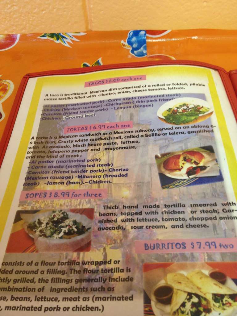 Menu at Oaxaca Flavor Tacos restaurant, Lillington