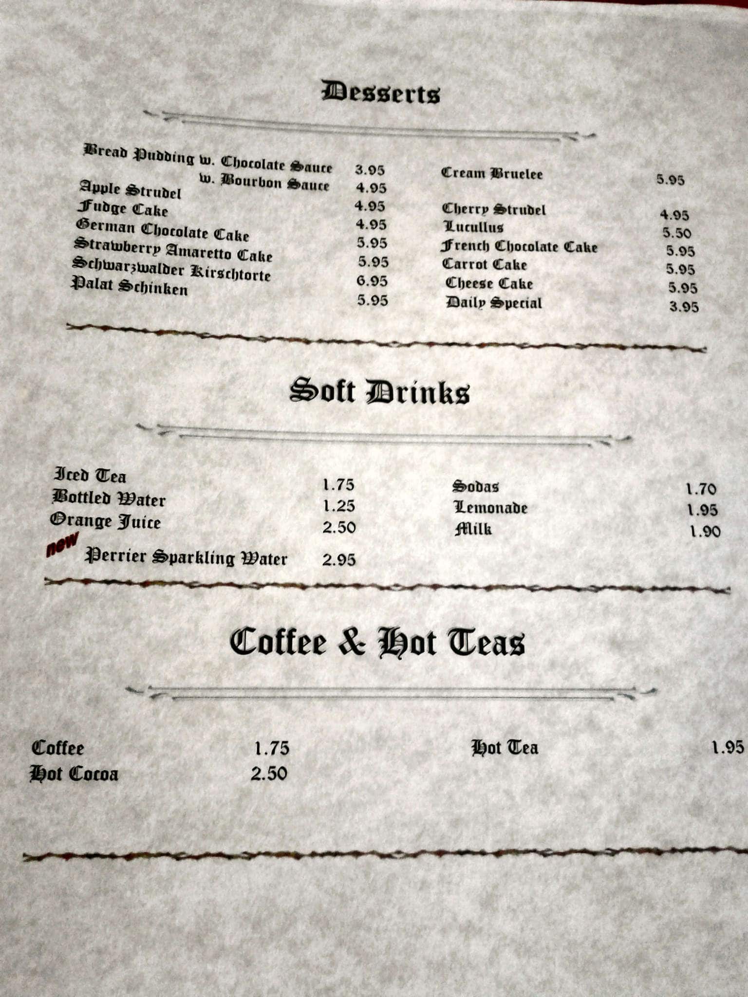 Menu at Gasthaus Berliner Bear restaurant, Beeville