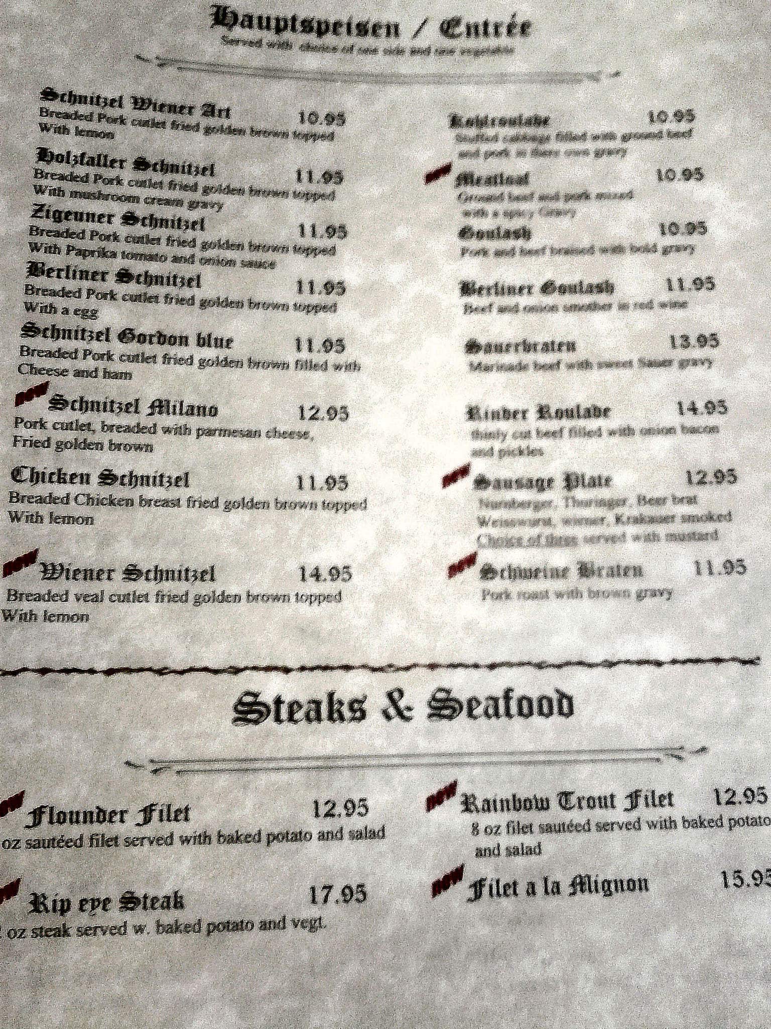 Menu at Gasthaus Berliner Bear restaurant, Beeville