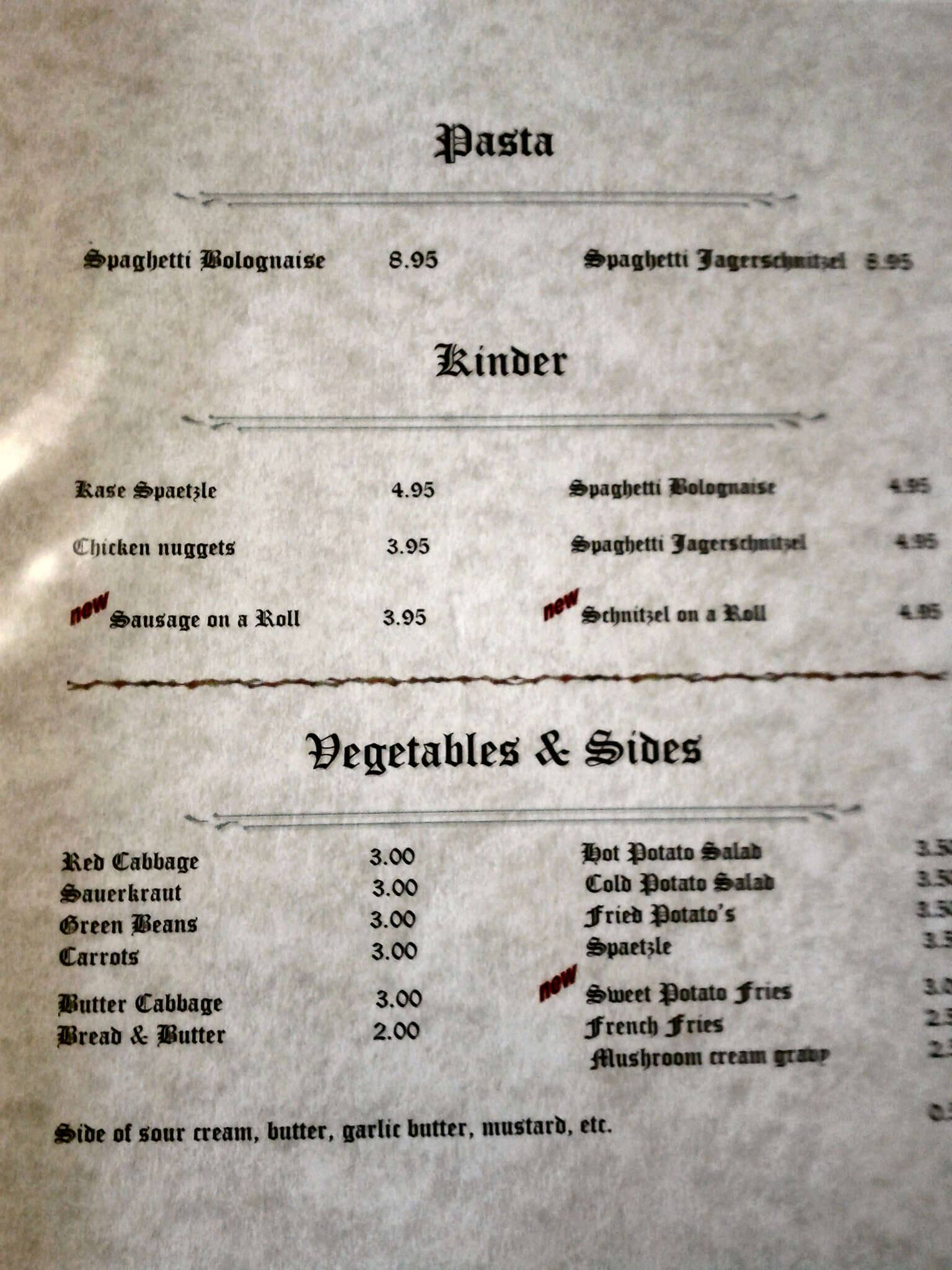 Menu at Gasthaus Berliner Bear restaurant, Beeville