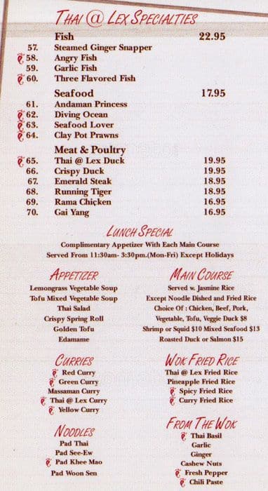 Menu at Thai At Lex restaurant, New York City
