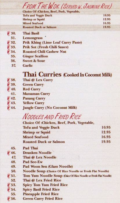Menu at Thai At Lex restaurant, New York City
