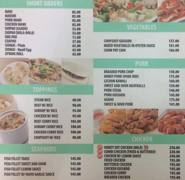 Menu at Manila Foodshoppe restaurant, Cebu City, Manalili St