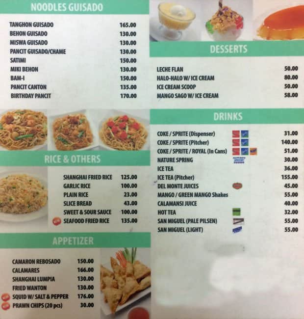 Menu at Manila Foodshoppe restaurant, Cebu City, Manalili St