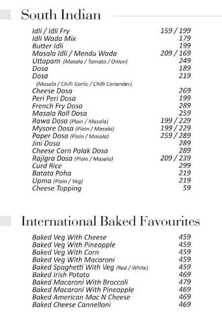 Menu at Imperial Palace, Rajkot