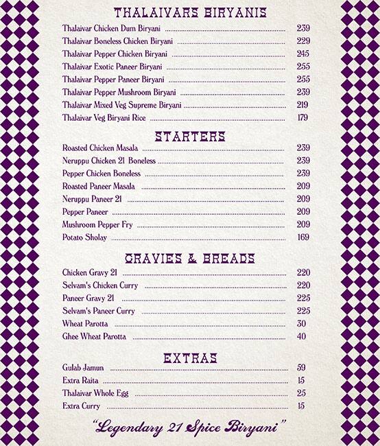 Menu at Thalairaj Biryani @ Chandra Layout, Bengaluru