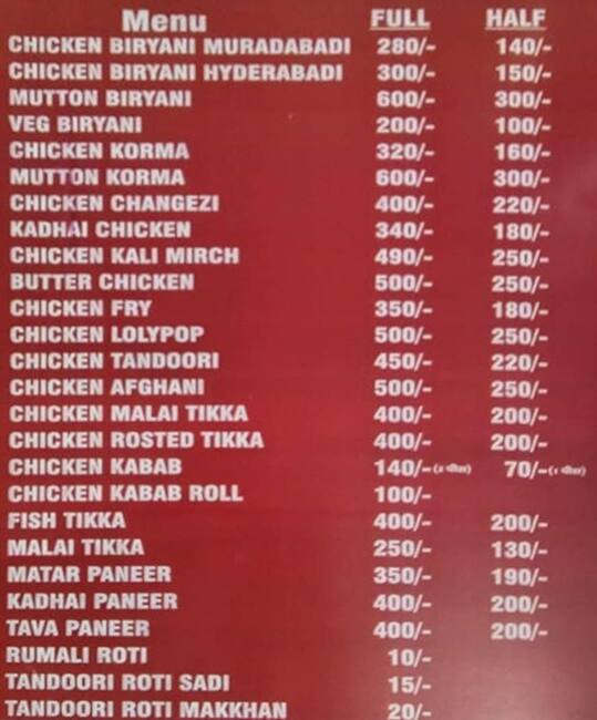 Menu at SHAMA MURADABADI CHICKEN BIRYANI CORNER, New Delhi