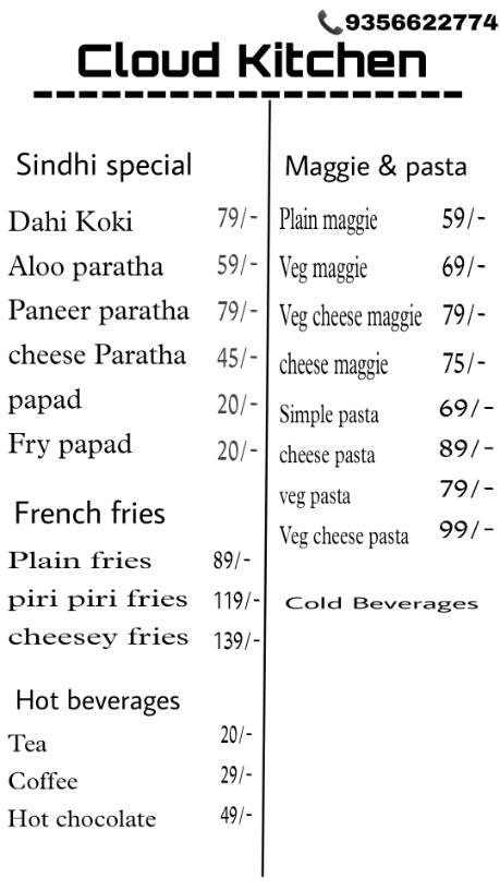 Menu of Cloud Kitchen, Ulhasnagar, Thane