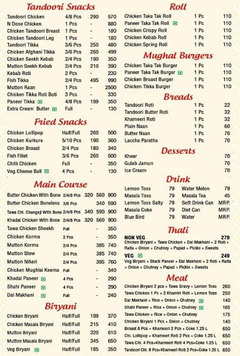 Menu of Nazeer Foods, Jakhan, Dehradun