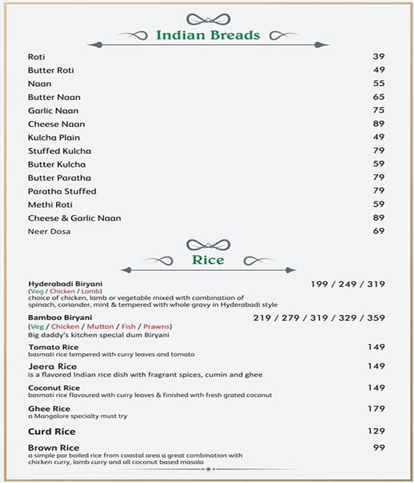 Menu at My Big Daddy's Kitchen, Mysore, Mysuru