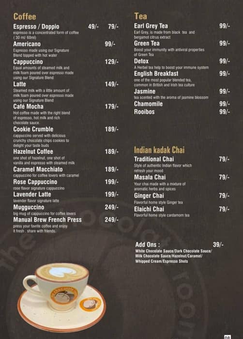 Menu of The Chocolate Room, Civil Lines, Raipur