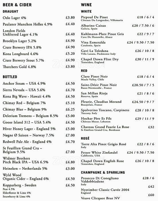 Menu at Oslo Hackney pub & bar, London