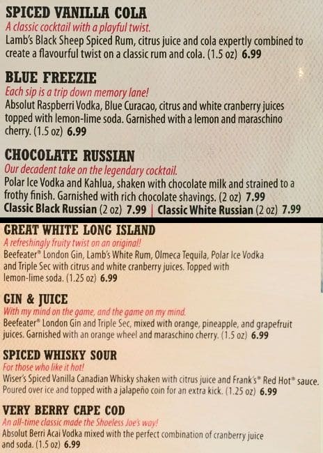 Menu at Shoeless Joe's Sports Grill pub & bar, Kemptville