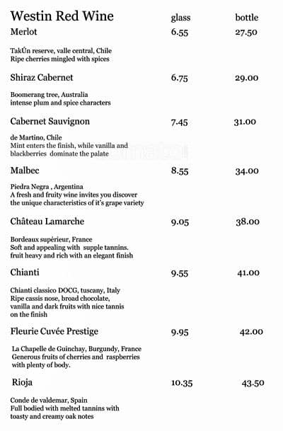 Menu at The Atrium at The Westin Dublin, Dublin