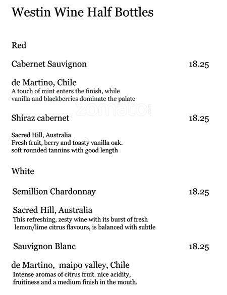 Menu at The Atrium at The Westin Dublin, Dublin