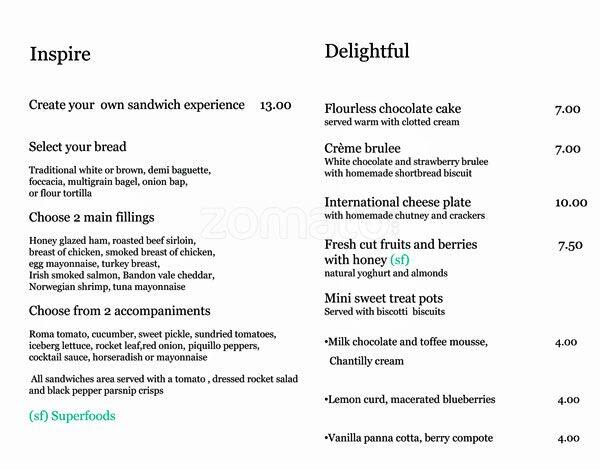 Menu at The Atrium at The Westin Dublin, Dublin