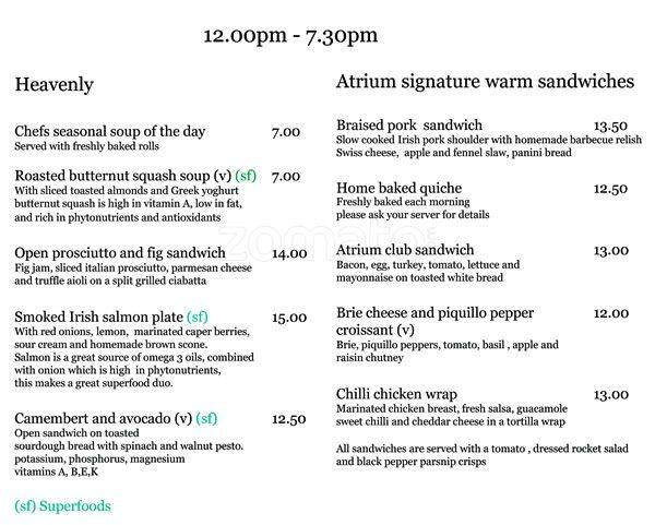 Menu at The Atrium at The Westin Dublin, Dublin